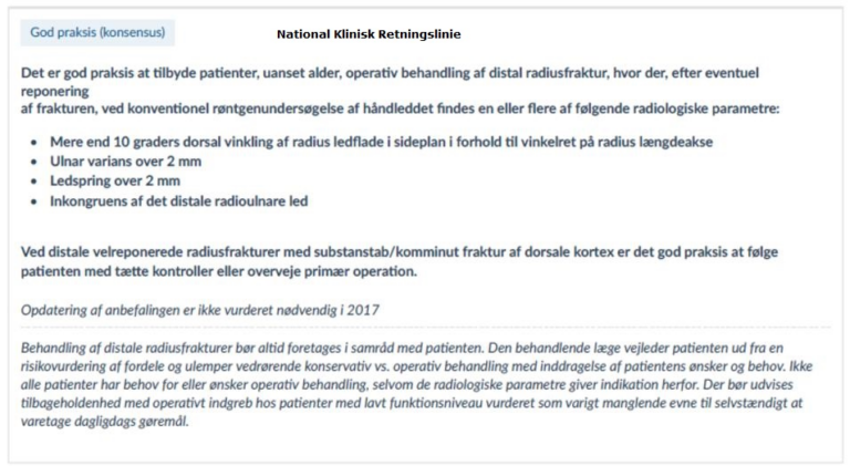 Distal radius fraktur / Colles fraktur – voksne – Mønsteds Skadestue Kompendium